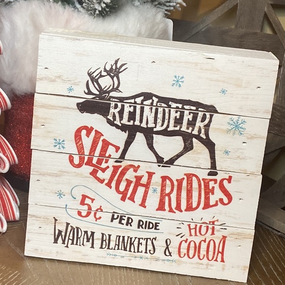 Accents | New Rustic Lodge Cabin Wood Reindeer Sleigh Ride Hot Cocoa ...